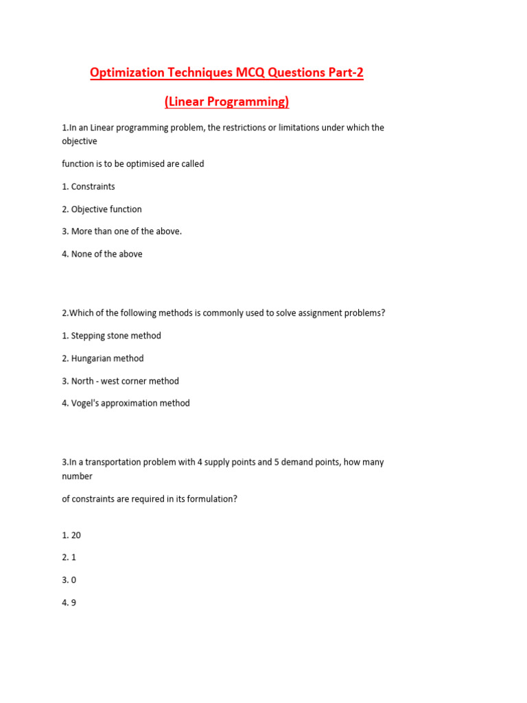 OT MCQ 3 | PDF | Linear Programming | Mathematical Optimization