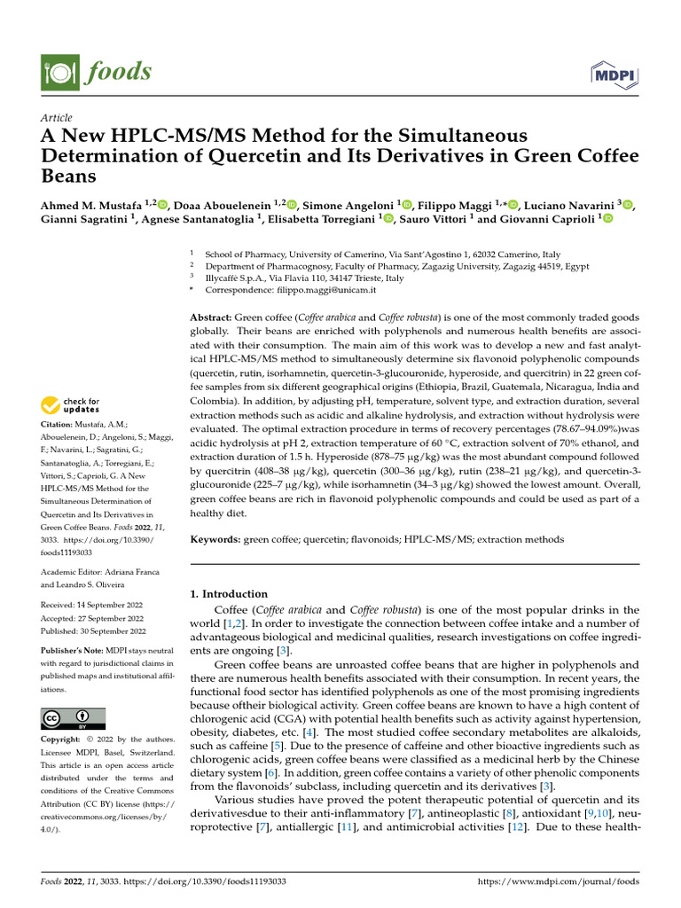 A New HPLC-MS/MS Method for the Simultaneous Determination of Quercetin and Its Derivatives in ...