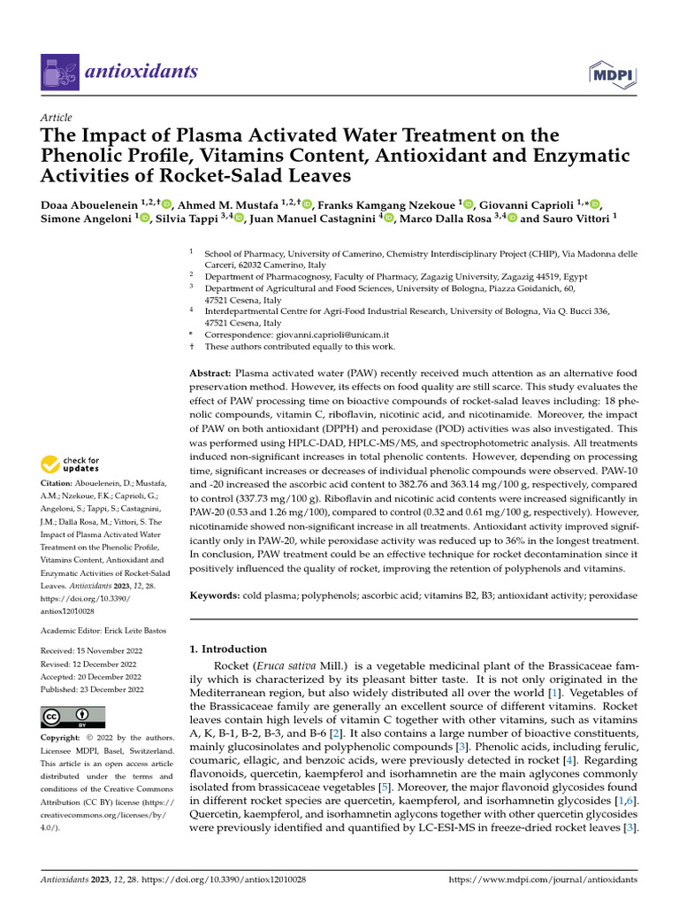 The Impact of Plasma ActivatedWater Treatment On The Phenolic Profile, Vitamins Content ...