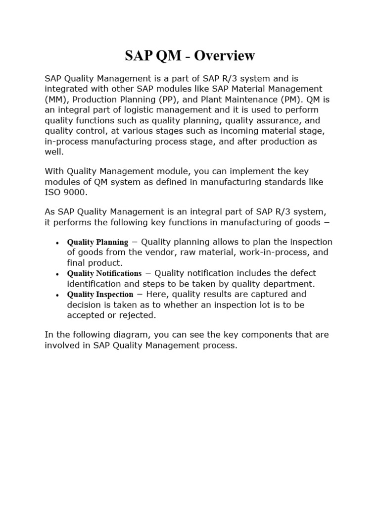 SAP QM Overview | PDF | Quality Management | Supply Chain Management