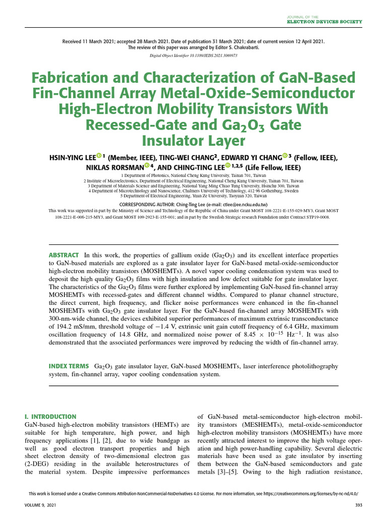 Fabrication and Characterization of GaN-Based Fin-Channel Array Metal-Oxide-Semiconductor High ...
