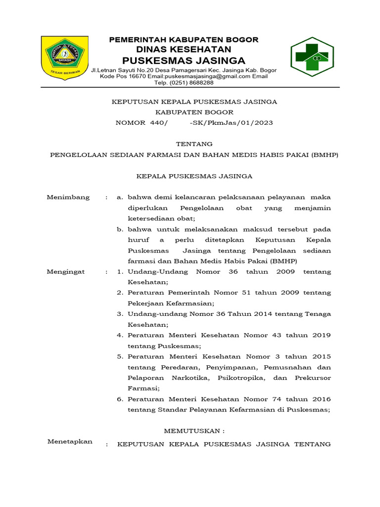 SK Pengelolaan Obat Dan BMHP 2023 | PDF