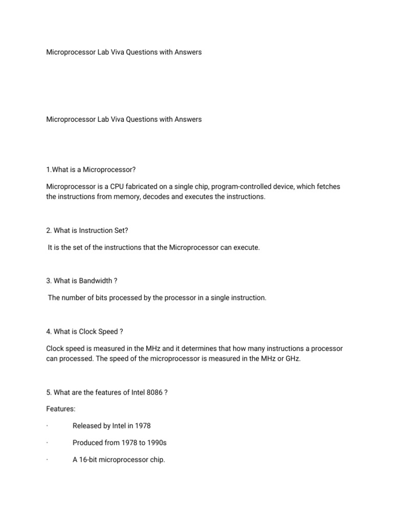 Microprocessor Oral Questions RM | PDF | Computer Engineering | Integrated Circuit