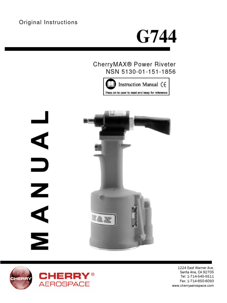 Original Instructions: Cherrymax® Power Riveter NSN 5130-01-151-1856 | PDF | Rivet | Valve
