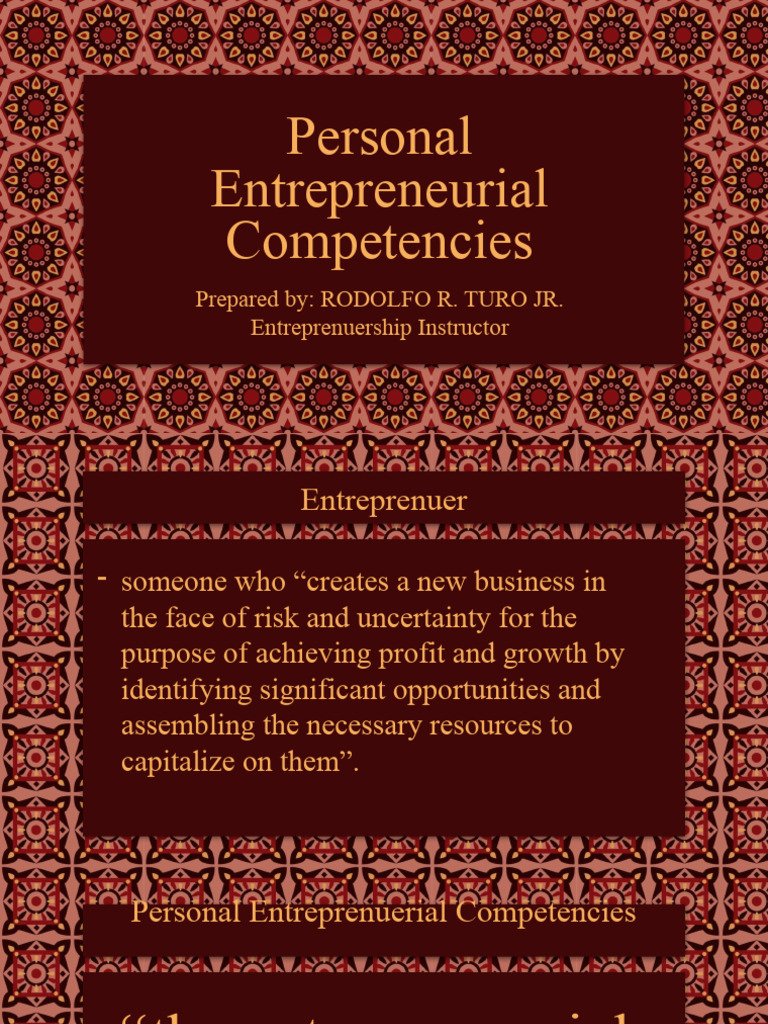 Personal Entrepreneurial Competencies | PDF | Entrepreneurship | Goal