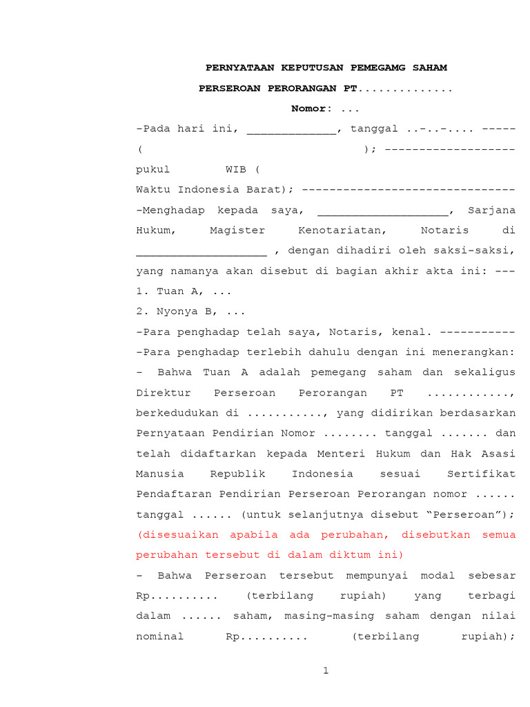 Perubahan PT Perorangan Menjadi PT Biasa | PDF