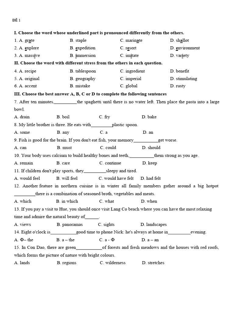 English Language Practice Test | PDF | Sausage | Cuisine