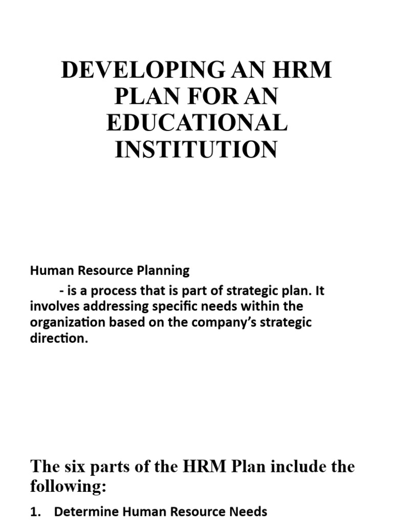 Developing An HRM Plan For An Educational Institution 1 2 | PDF | Human Resource Management ...