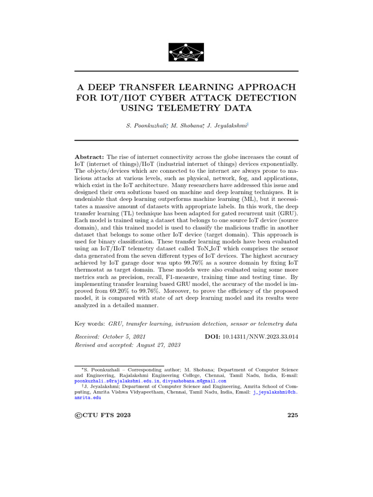 A Deep Transfer Learning Approach For Iot/iiot Cyber Attack Detection Using Telemetry Data | PDF ...