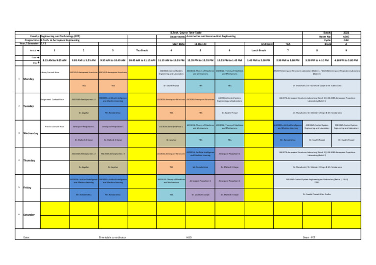 Tentative - B.Tech. ASE V Sem Time Table Dec 2023 - v1 | PDF | Aerospace Engineering | Engineering