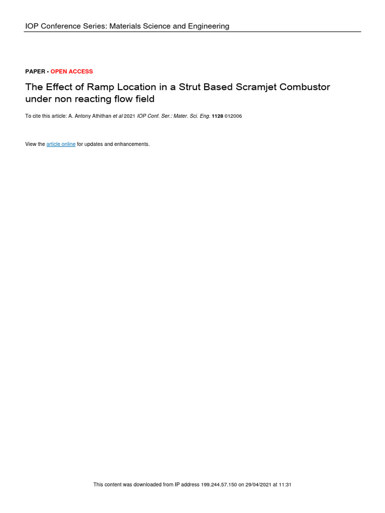 The Effect of Ramp Location in A Strut Based Scram | PDF | Shock Wave ...