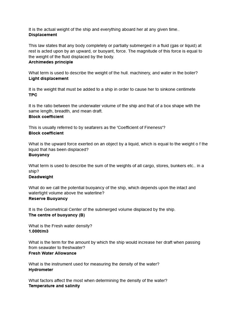 Displacement | PDF | Buoyancy | Density