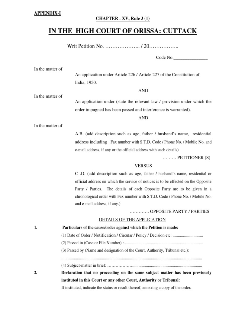 Writ Petition Application Template | PDF | Judiciaries | Government