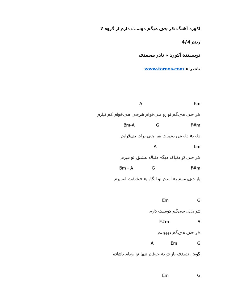 Guitar chords for some Persian songs | PDF
