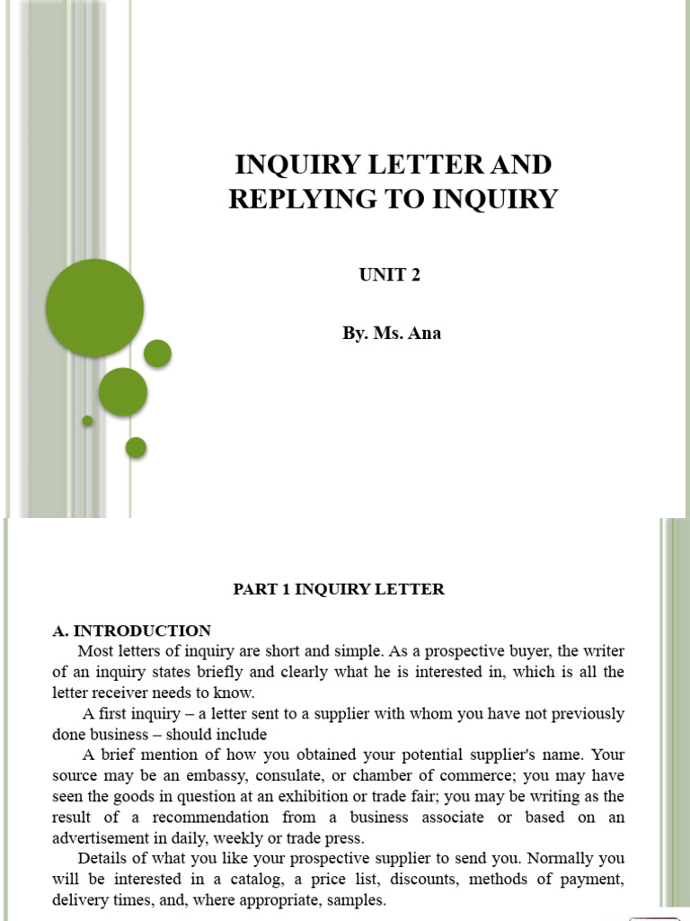 Inquiry Letter and Replying To Inquiry | PDF | Madam | Methodology