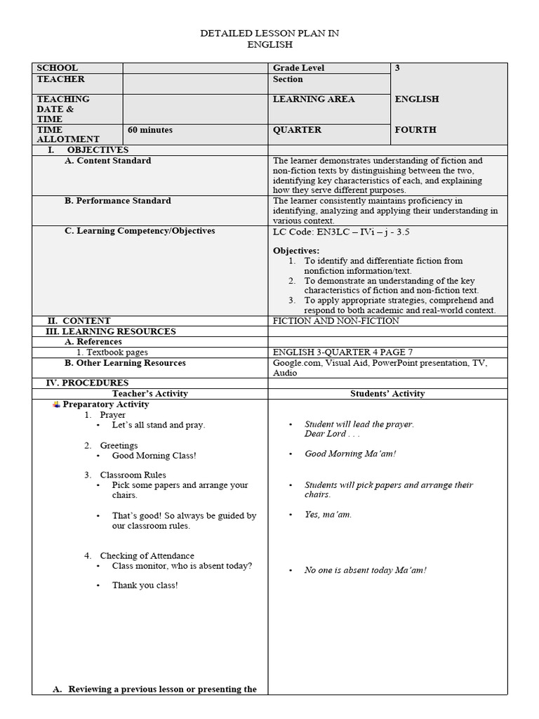 DLP ENGLISH 3 Fiction and Non Fiction | PDF | Learning | Non Fiction