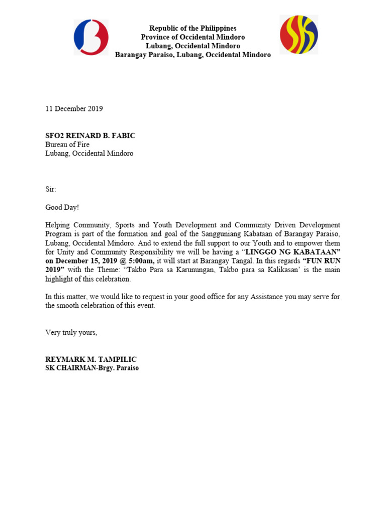 Letter To Barangay Paraiso | PDF | Youth Organizations