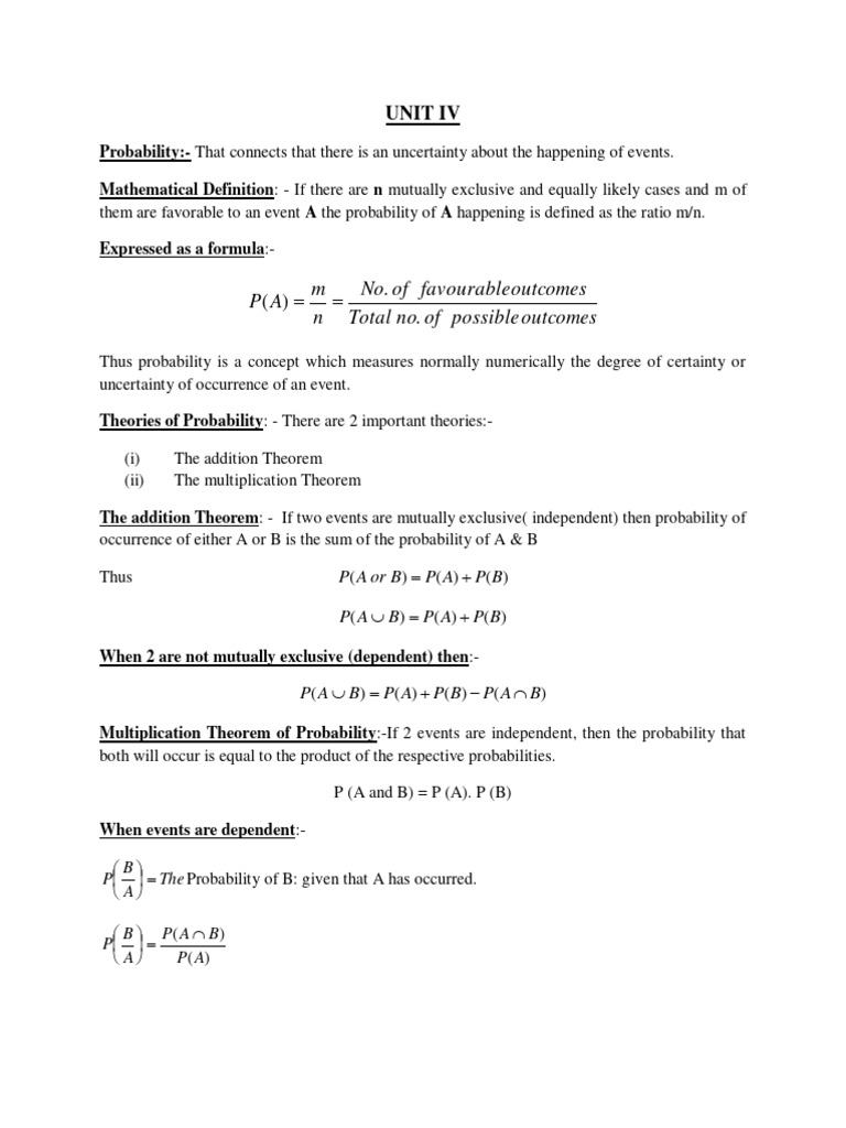 KMBN 104 Unit Iv | PDF | Probability | Probability Distribution