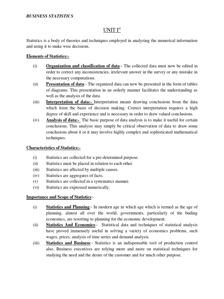 KMBN 104 BS Unit I | PDF | Statistics | Mean