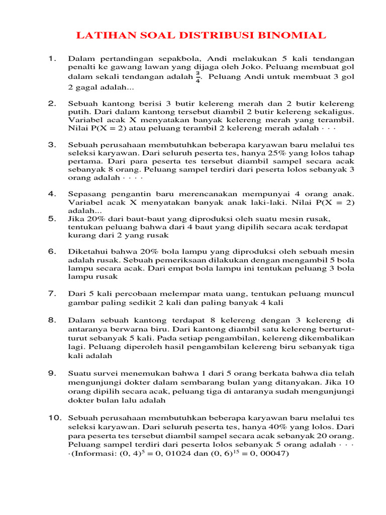 Latihan Soal Distribusi Binomial | PDF