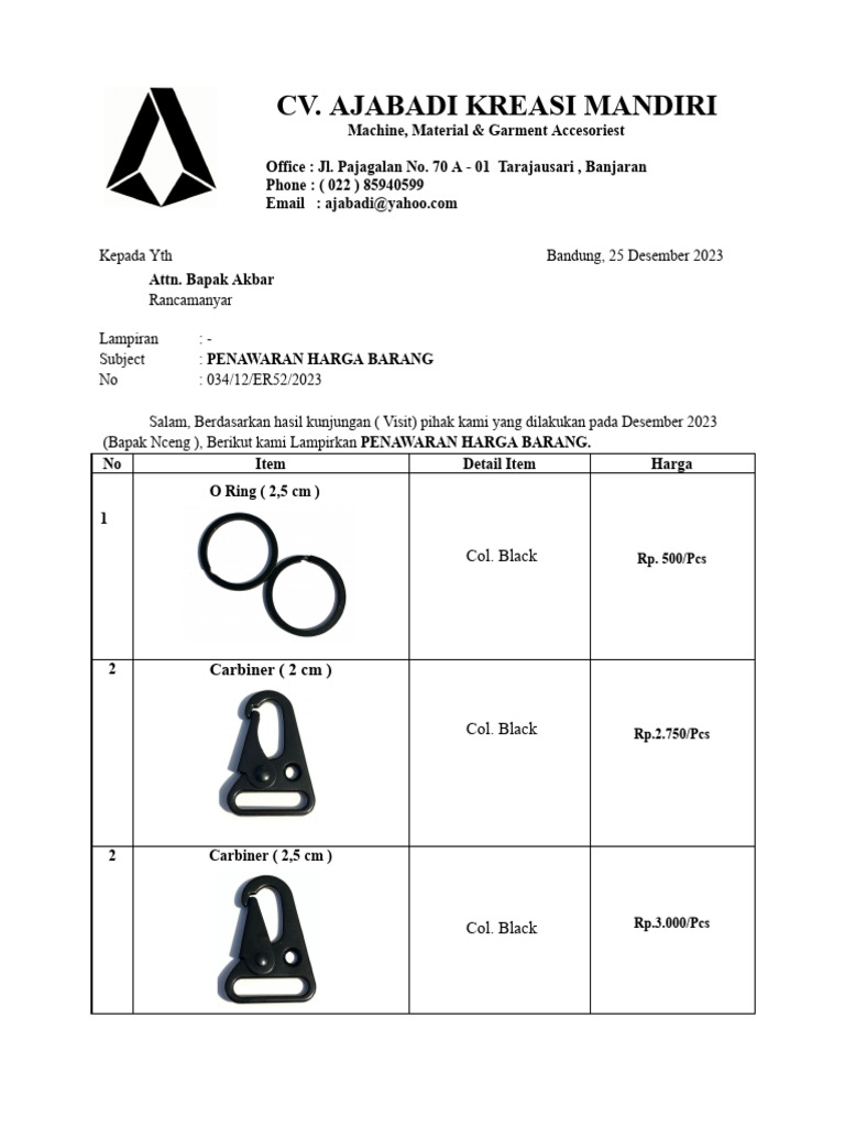 PENAWARAN (Attn. Bapak Akbar) | PDF