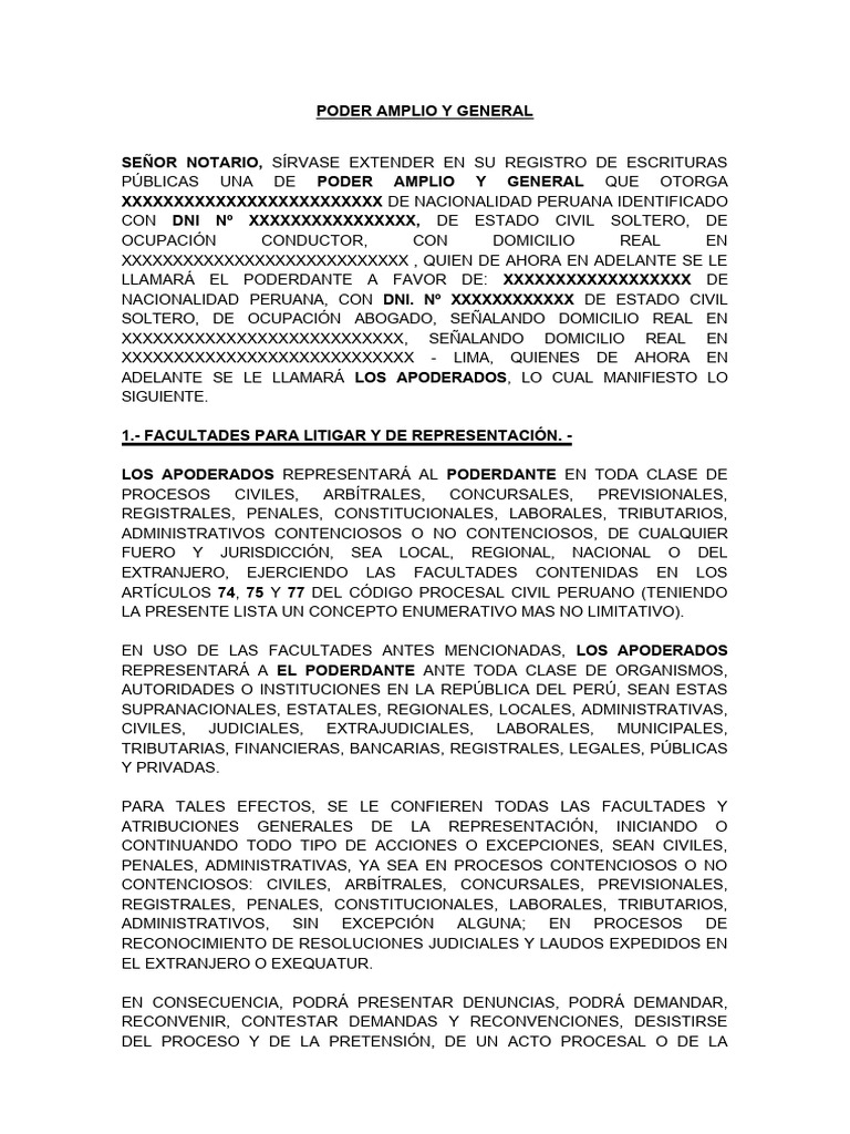 Poder Amplio y General | PDF | Ley procesal | Cheque