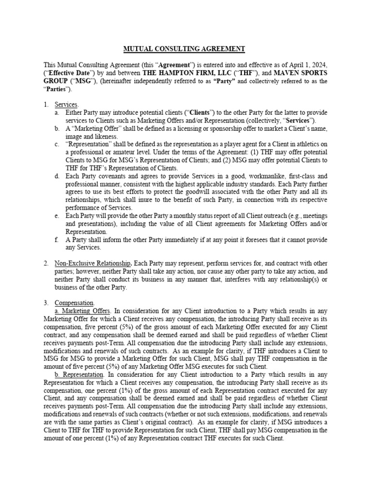 Mutual Consulting Agreement - Maven Sports Group - Hampton and MC Edits ...