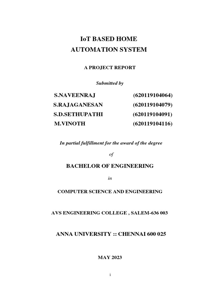 IOT Based Home Automation System FINAL REPORT - delete | PDF | Internet Of Things | Home Automation