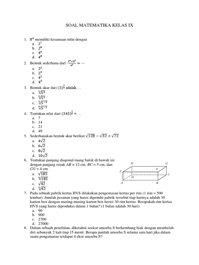 Bank Soal ASAJ - Matematika Kelas IX | PDF