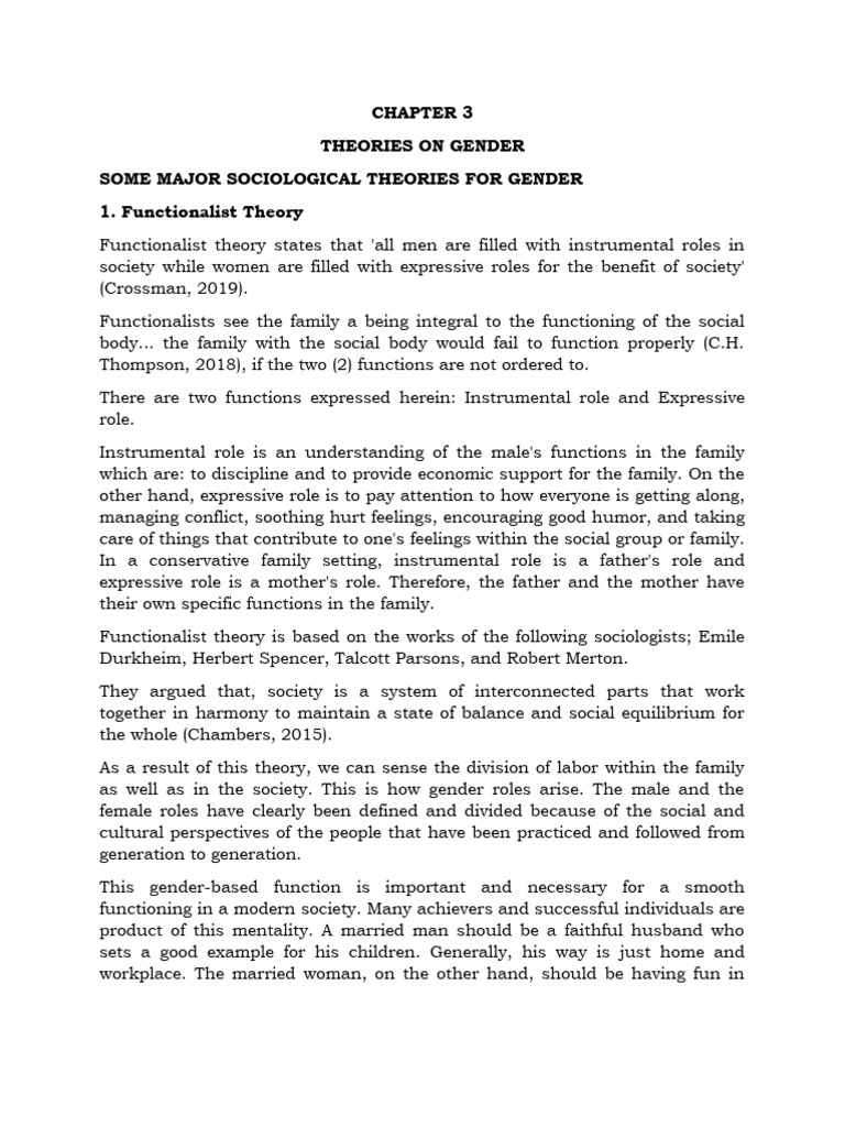 CHAPTER 3 - Theories on Gender | PDF | Id | Gender And Development