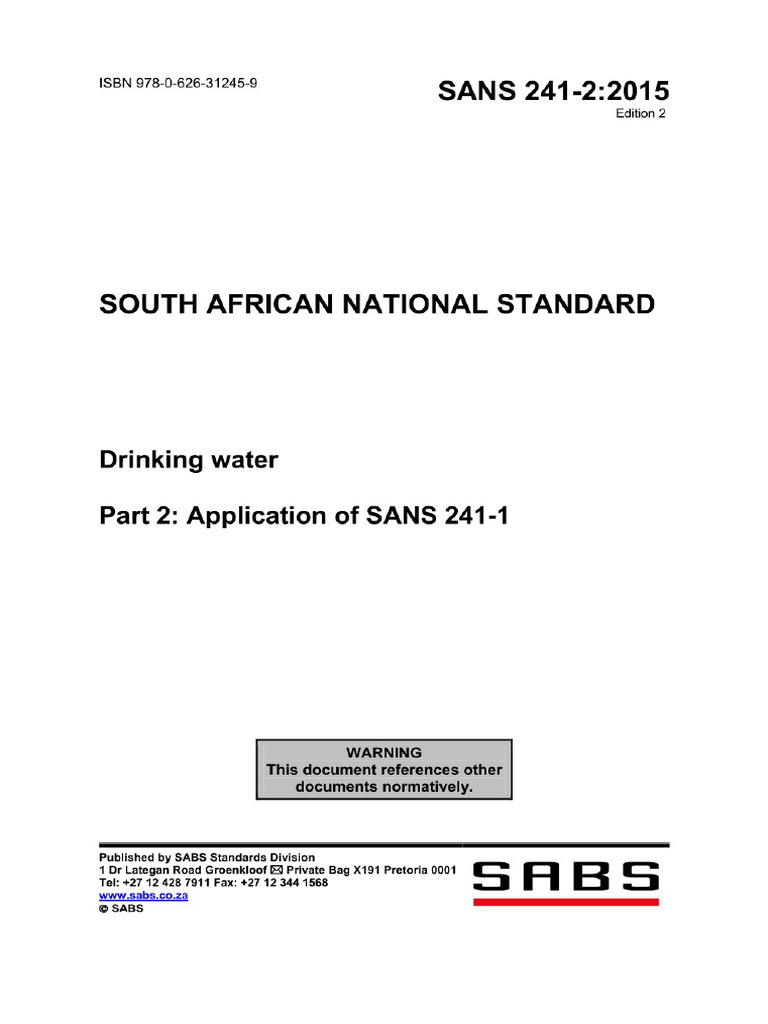 SANS 241-2 Part 2 - Application of SANS 241-1 | PDF
