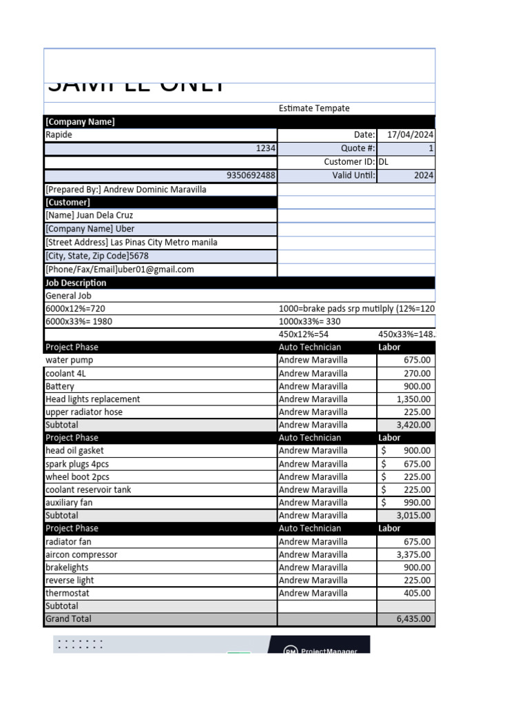 Auto Repair Estimate Template | PDF | Manufactured Goods | Mechanical ...