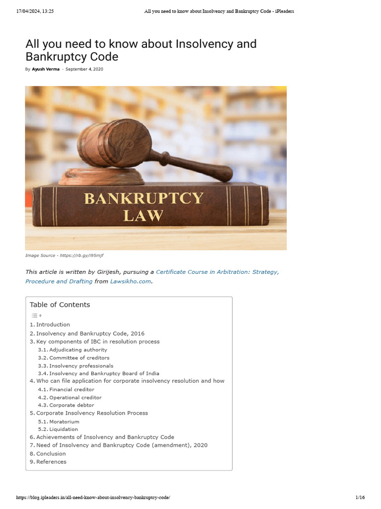 All You Need To Know About Insolvency and Bankruptcy Code - IPleaders | PDF | Bankruptcy ...