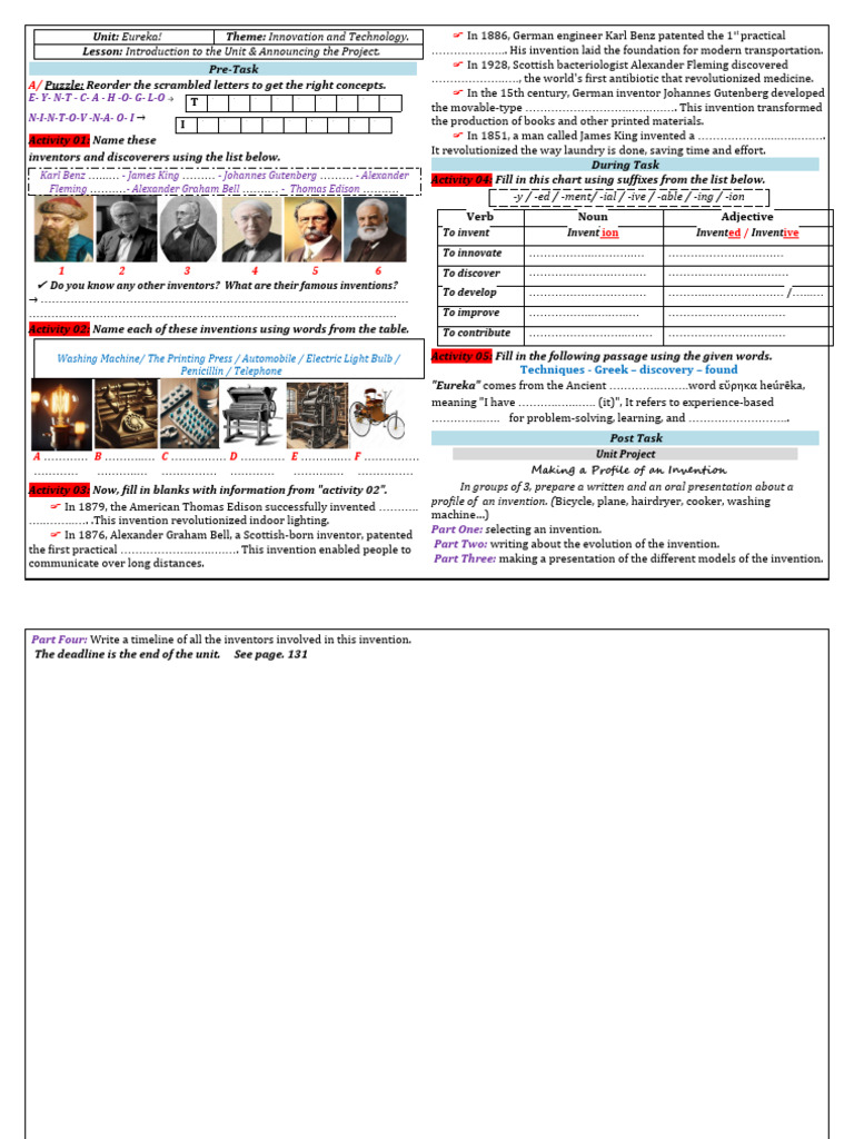 Eureka Intro Worksheets | PDF | Invention | Linguistics