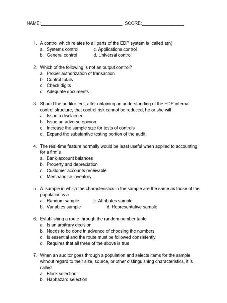 EDP Internal Control Audit Questions | PDF | Financial Audit | Audit