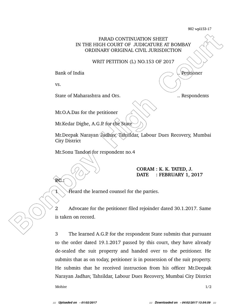 Bank of India Order 1 Feb | PDF | Lawsuit | Separation Of Powers