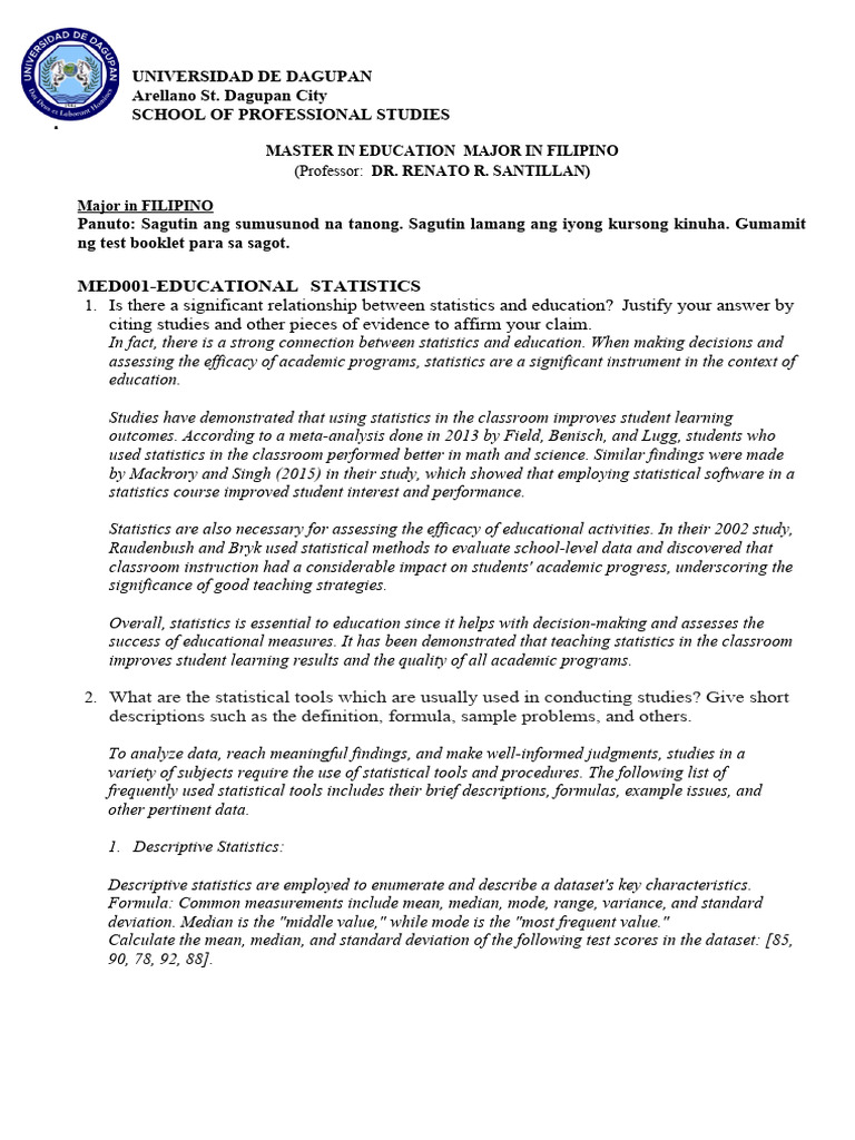 UDD-MED-FILIPINO-SUMMER-MIDTERM-EXAM | PDF | Statistics | Regression ...