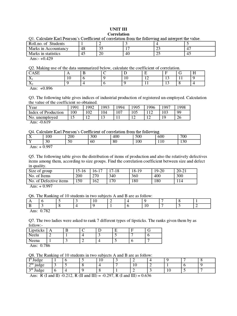 Correlation UNIT III | PDF | Data Analysis | Statistics