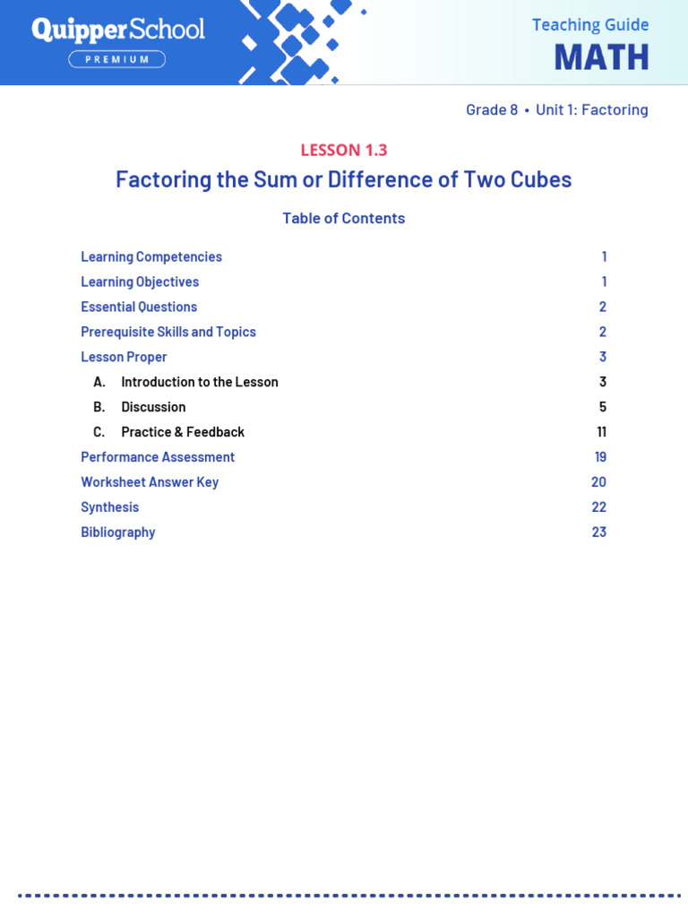 ME Math 8 Q1 0103 TG | PDF | Factorization | Polynomial