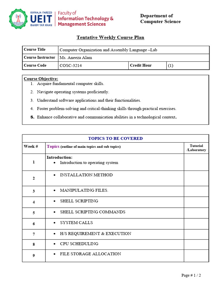 Operating Systems Lab Weekly Plan | PDF | Operating System | Scheduling ... Operating Systems Lab Weekly Plan | PDF | Operating System | Scheduling ...
