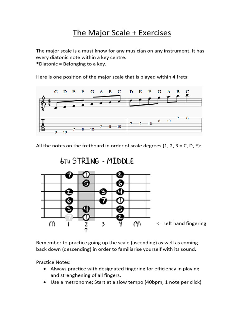 The Major Scale + Exercises | PDF