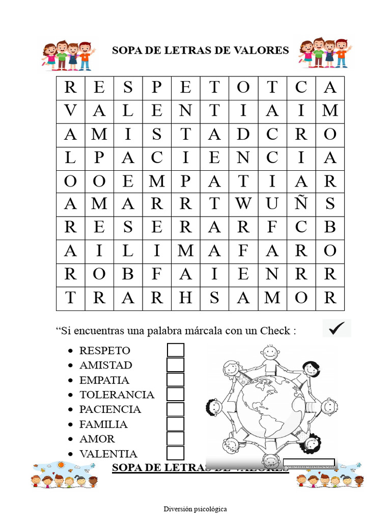 Sopa de Letras: Valores y Respeto | PDF