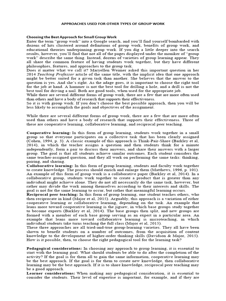 Approaches Used For Other Types of Group - Report | PDF | Psychotherapy ...