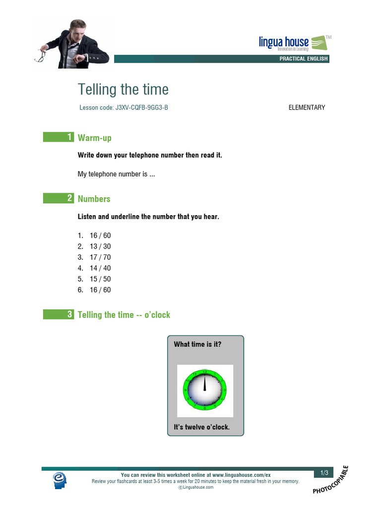 Telling The Time | PDF | Clock | Flashcard