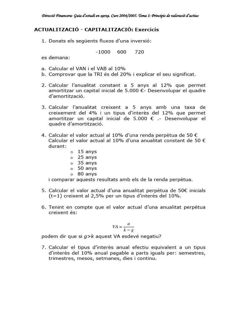 Exercicis Proposats (Van) | PDF
