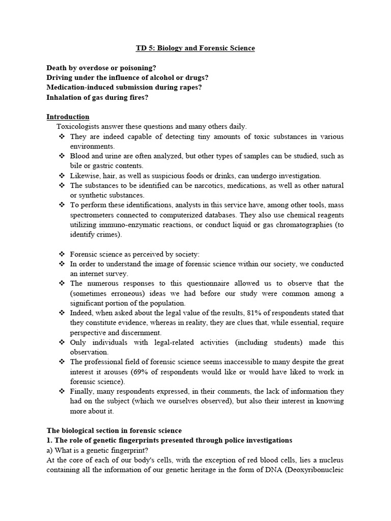TD 05 Biology and Forensic Science | Download Free PDF | Polymerase ...