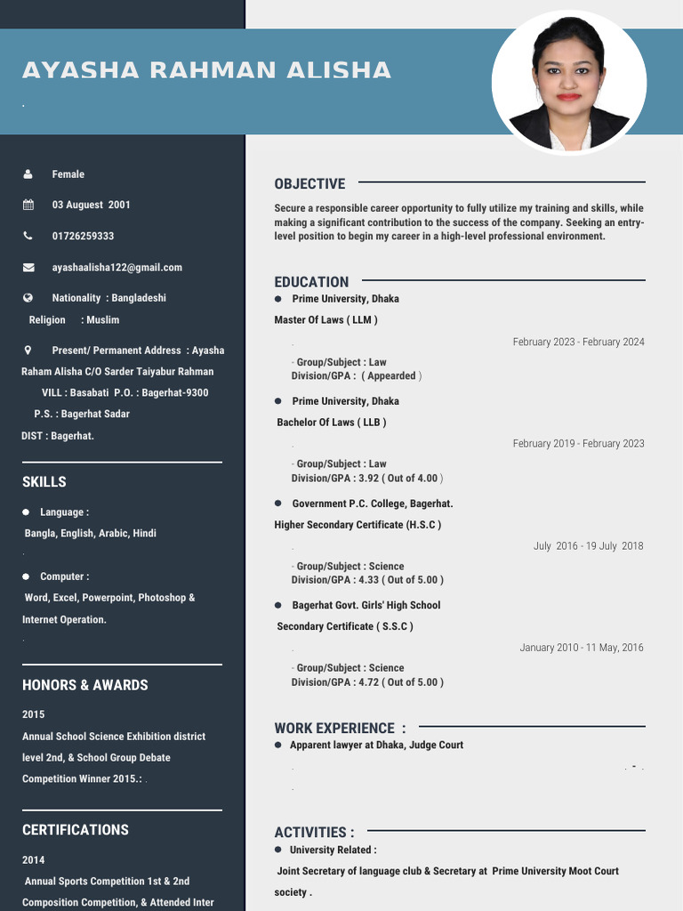 CV of Ayasha Rahman Alisha | PDF