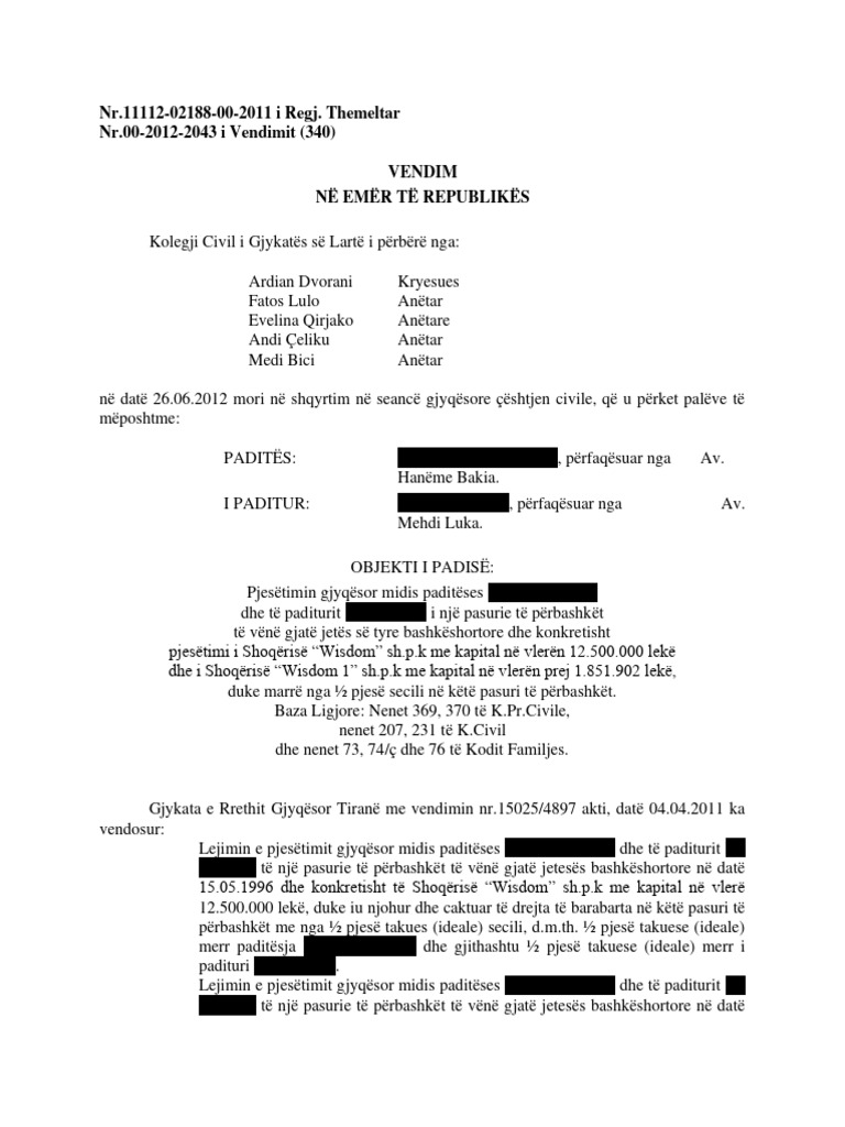 Pjestimi I Subjektit Tregtar - Shoqërisë.! | PDF