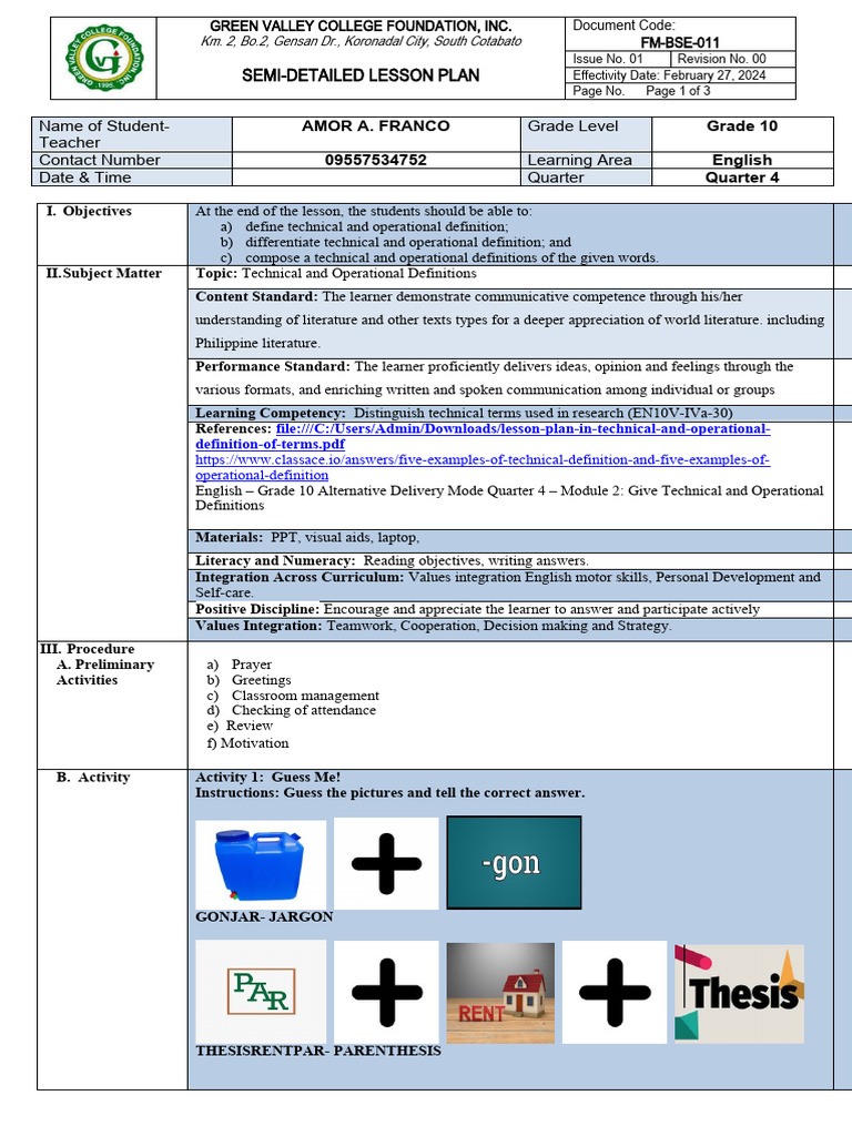 Amor LP lesson 2 | PDF | Definition | Learning
