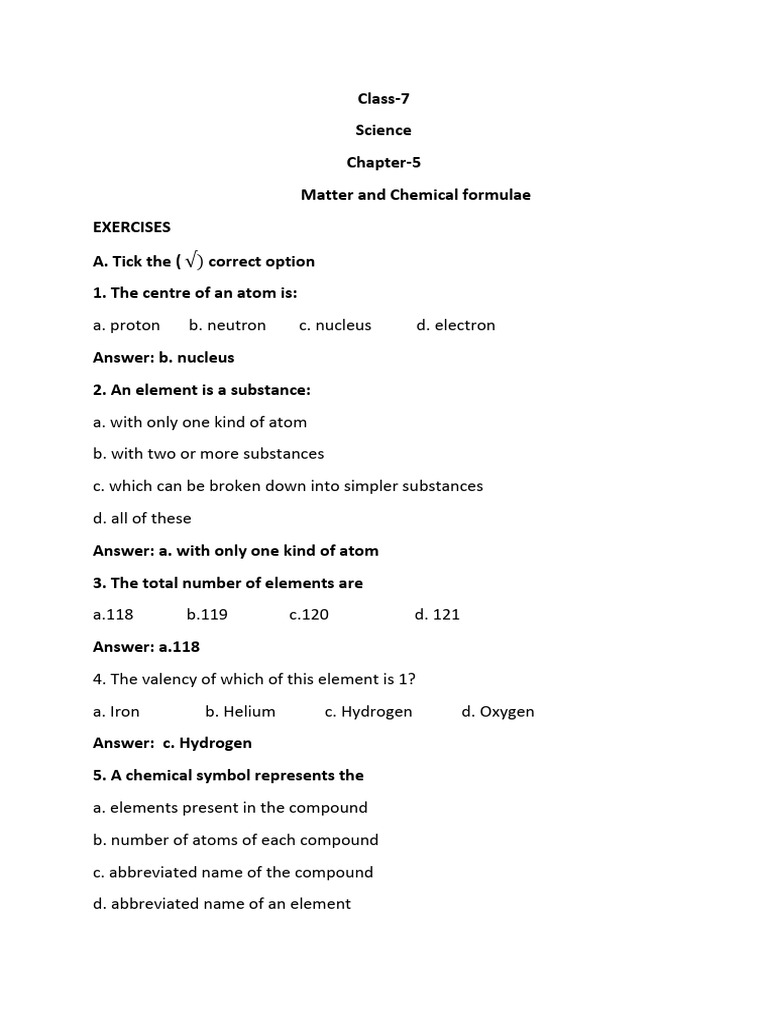 VII-Science-Matter and Chemical Formulae | PDF | Chemical Compounds ...
